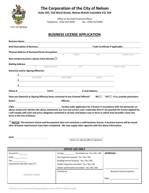 Business License Application & Fee Schedule [PDF ... - City of Nelson