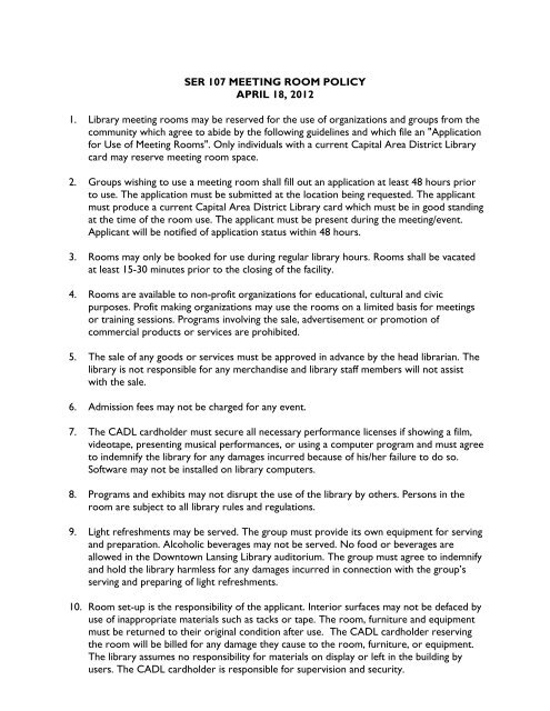 SER 107 MEETING ROOM POLICY - Capital Area District Libraries