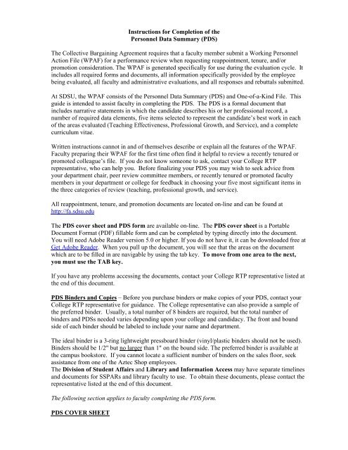 Instructions for completing the PDS - Faculty Affairs