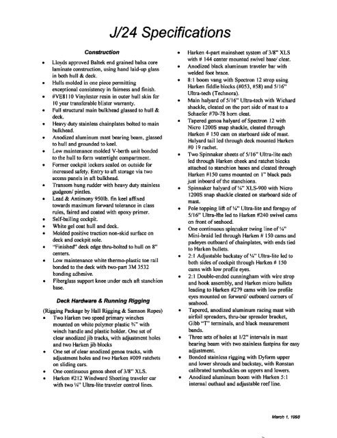 J/24 Specifications - J/Owners