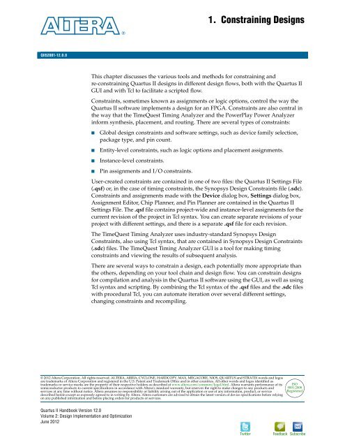 Constraining Designs, Quartus II Handbook version 11.1 ... - Altera