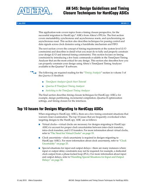 AN 545: Design Guidelines and Timing Closure Techniques ... - Altera