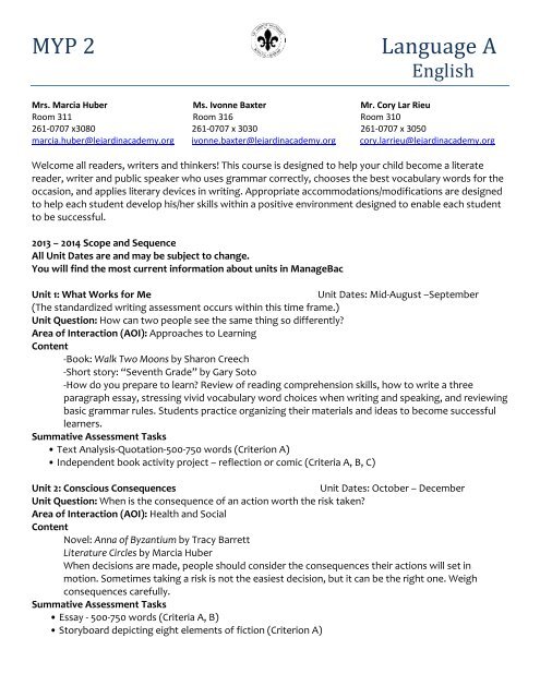 MYP 2 Language A - Le Jardin Academy