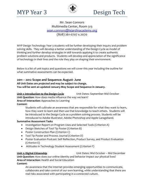 MYP Year 3 Design Tech - Le Jardin Academy