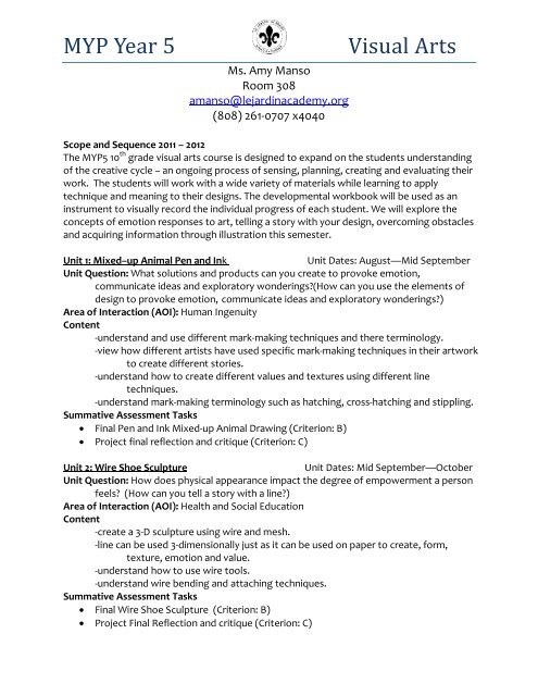 MYP Year 5 Visual Arts - Le Jardin Academy