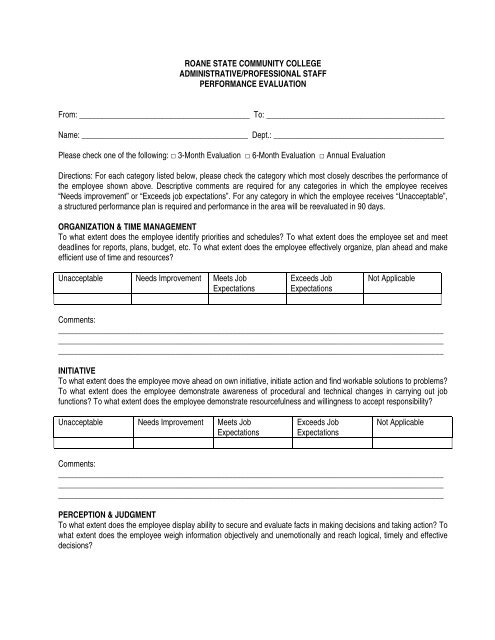 Administrative Professional Staff Performance Evaluation