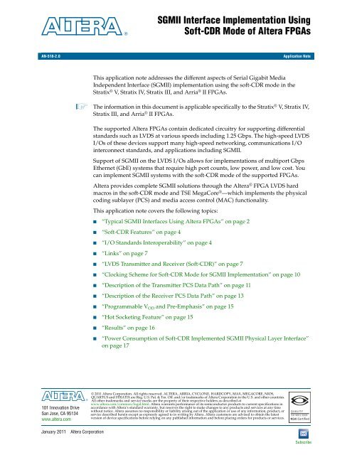 AN 518: SGMII Interface Implementation Using Soft-CDR - Altera