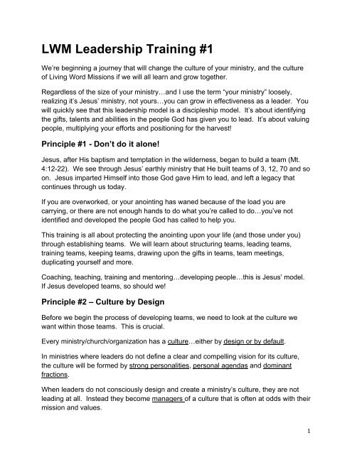 LWM Leadership Training #1 - Living Word Missions