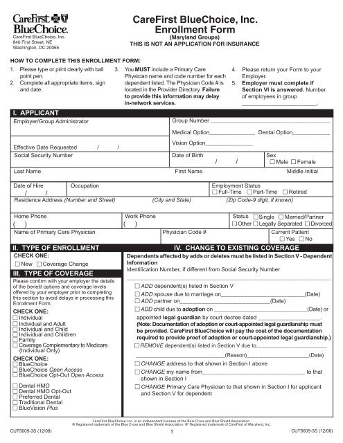 BlueChoice HMO enrollment form