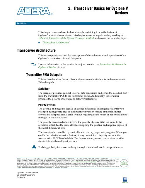 2. Transceiver Basics for Cyclone V Devices