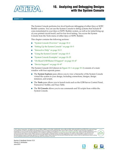 Analyzing and Debugging Designs with the System Console - Altera