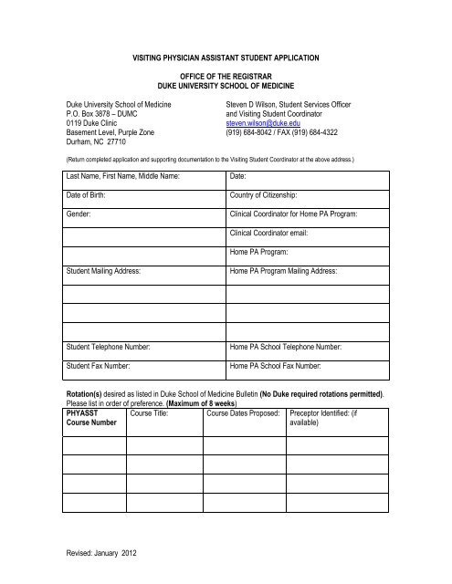 visiting medical student application - Duke University School of ...