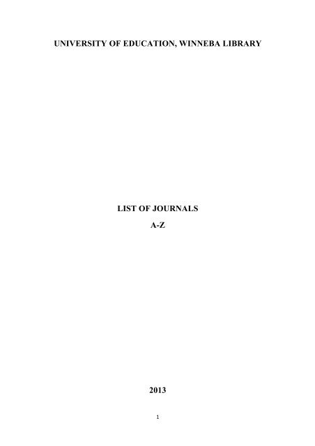 Updated List of Journals - University of Education, Winneba