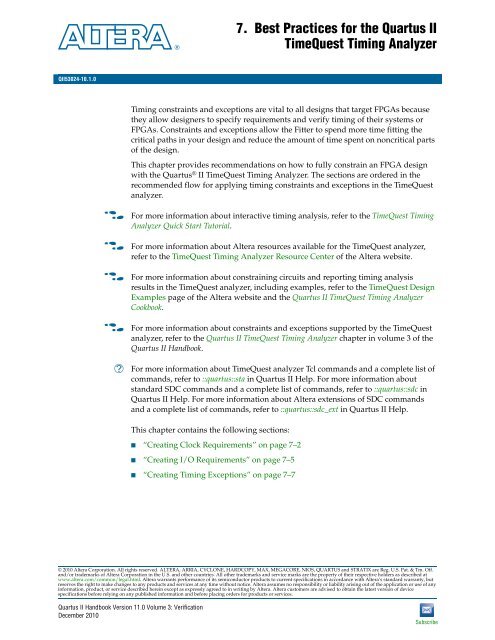 7. Best Practices for the Quartus II TimeQuest Timing Analyzer 7. Best Practices for the Quartus II TimeQuest Timing Analyzer