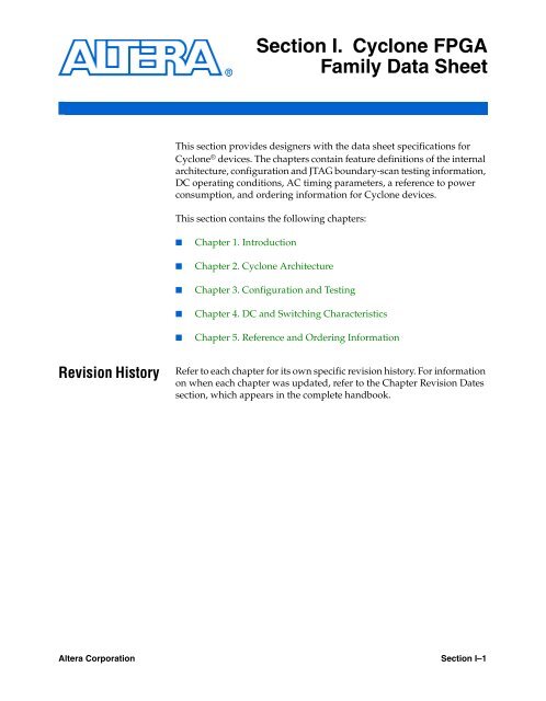 Section I. Cyclone FPGA Family Data Sheet - Farnell