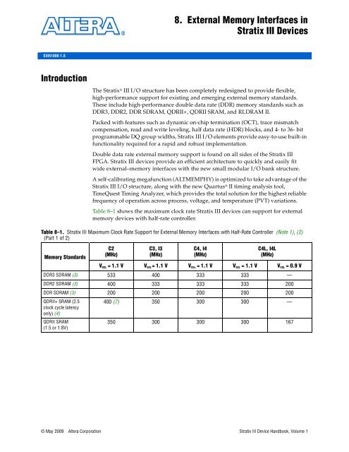 Stratix III External Memory Interface Features