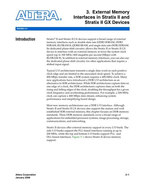 External Memory Interfaces in Stratix II and Stratix II GX ... - Altera