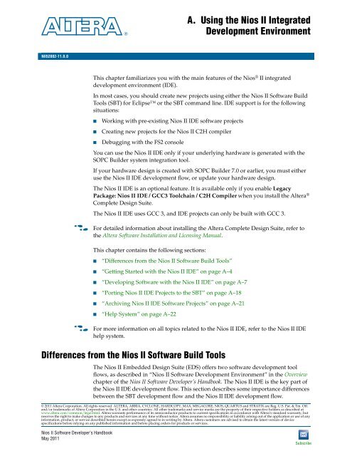 Using the Nios II Integrated Development Environment, Nios II - Altera