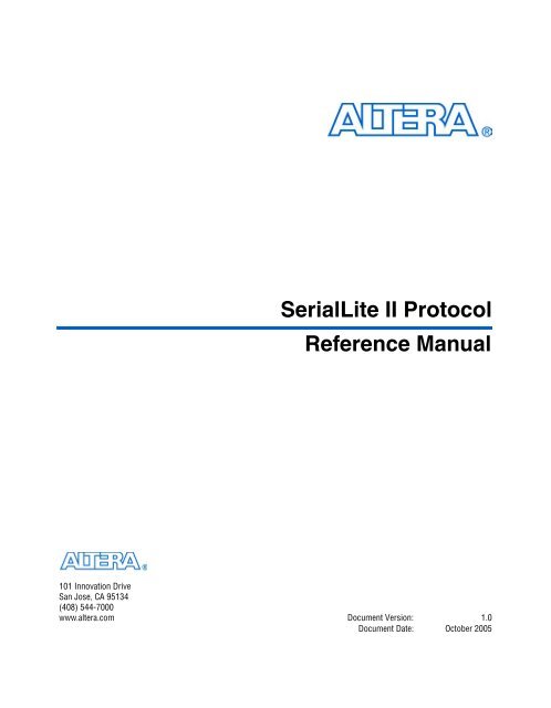 SerialLite II Protocol Reference Manual - Altera