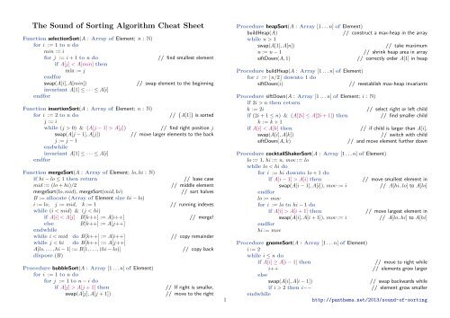 The Sound of Sorting Algorithm Cheat Sheet - panthema.net The Sound of Sorting Algorithm Cheat Sheet - panthema.net