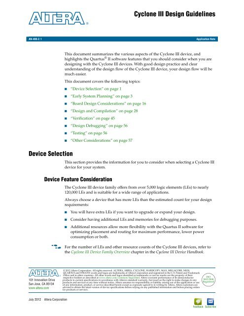 AN 466: Cyclone III Design Guidelines - Altera
