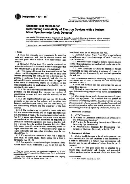 ASTM F 134 - 85 Standard Test Methods for Determining Hermeticity ...