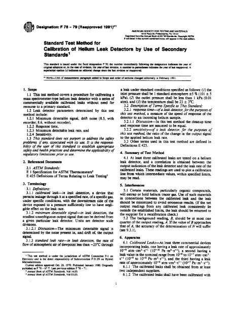 ASTM F 78 - 79 Standard Test Methods for Calibration of Helium ...