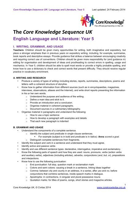 Year 5 English Language and Literature - Core Knowledge UK