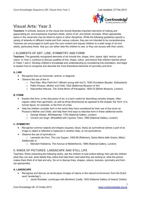 Core Knowledge Sequence UK: Visual Arts, Year 3