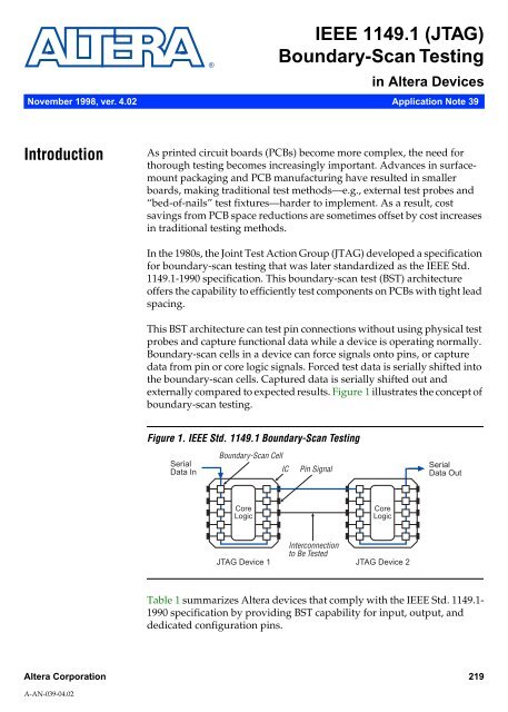 An 39 Ieee 11491 Jtag Boundary Scan Testing In Altera Devices