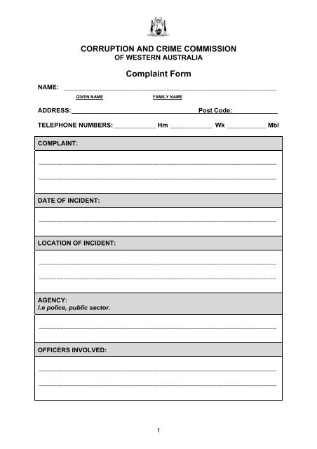 Complaint Form - Corruption and Crime Commission