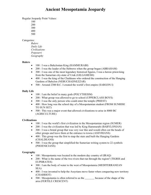 Ancient Mesopotamia Jeopardy - InforMNs