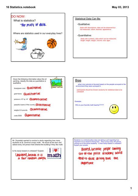 statistics notes - St. Dominic High School