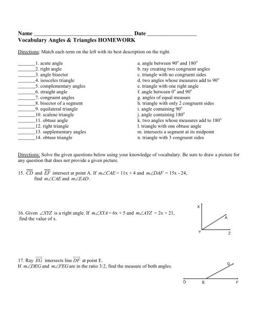 Geometry Vocabulary Worksheet Answers Free Vocabulary Enhancement