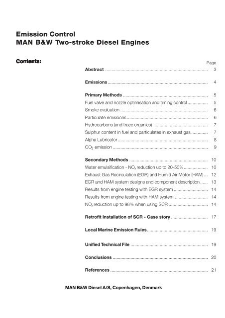 Emission Control MAN B&W Two-stroke Diesel Engines