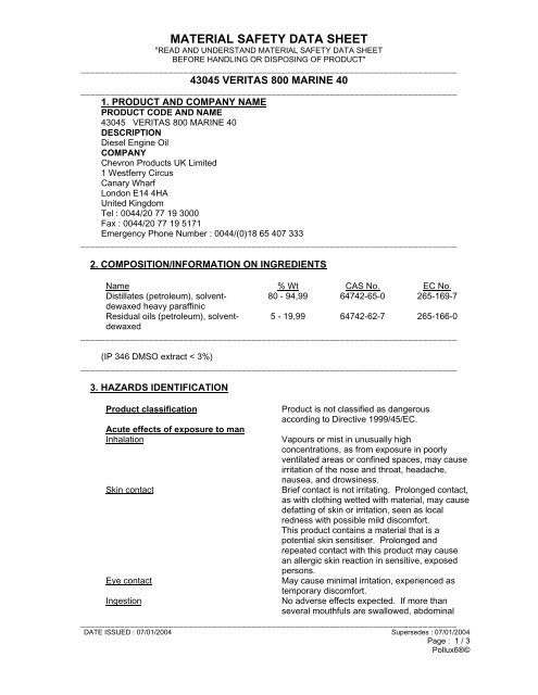 MATERIAL SAFETY DATA SHEET - Chevron Global Marine