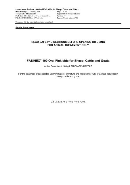 FASINEX 100 Oral Flukicide for Sheep, Cattle and Goats - Pest Genie