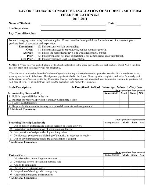 lay or feedback committee evaluation of student - Methodist ...