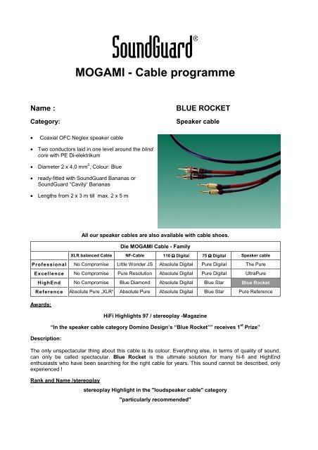 MOGAMI - Cable programme