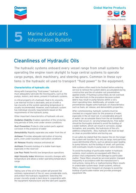 Cleanliness of Hydraulic Oils 5 Marine Lubricants Information Bulletin