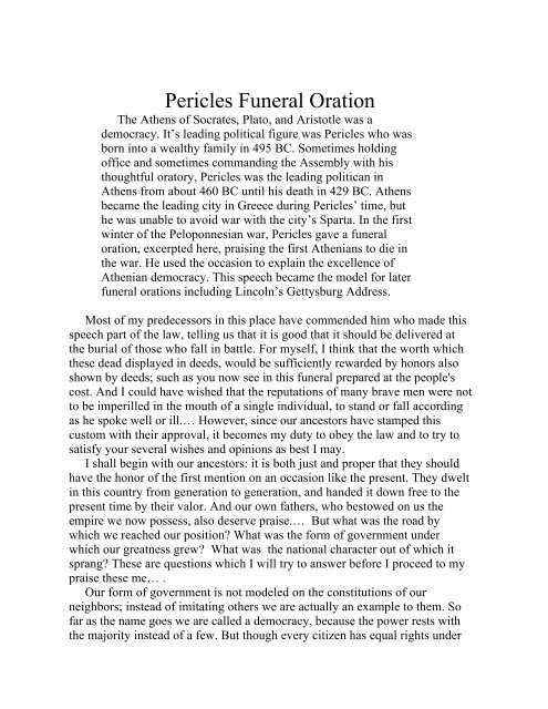Pericles Funeral Oration - Tripod