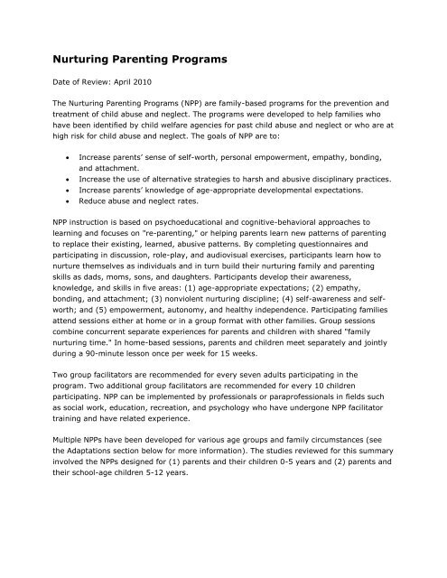 NREPP Reviewing Nurturing Parenting Programs