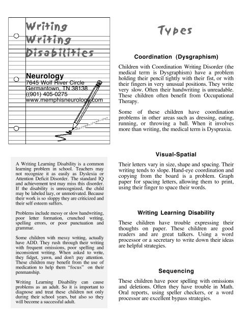 Types Writing Writing Disabilities - Memphis Neurology