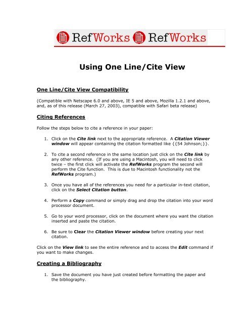 Using One Line/Cite View