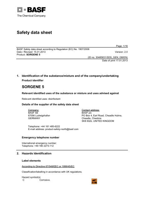 Sorgene 5 MSDS - Pest Control Management - BASF