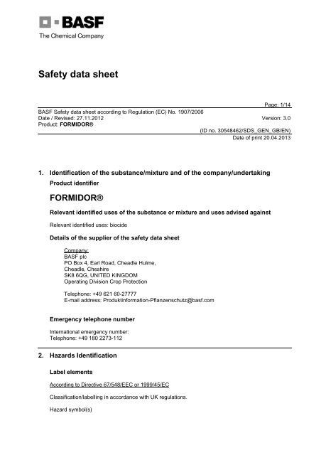 Formidor MSDS - Pest Control Management - BASF