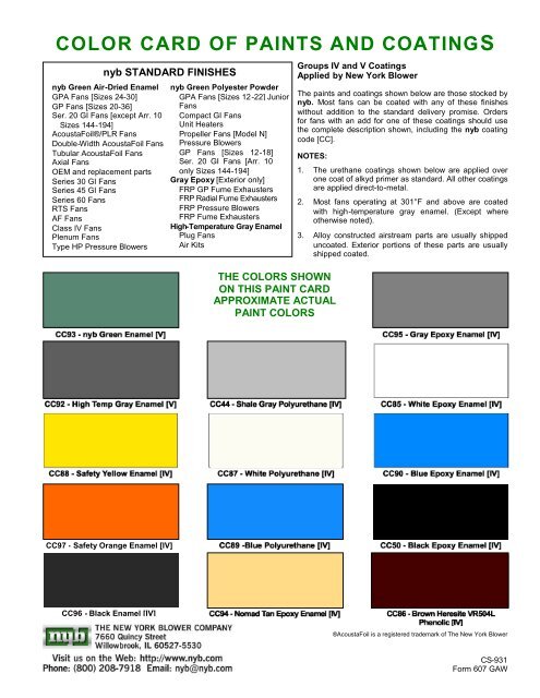 COLOR CARD OF PAINTS AND COATINGS - New York Blower