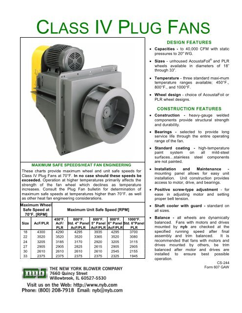 Class IV Plug Fans (CS-244) - New York Blower
