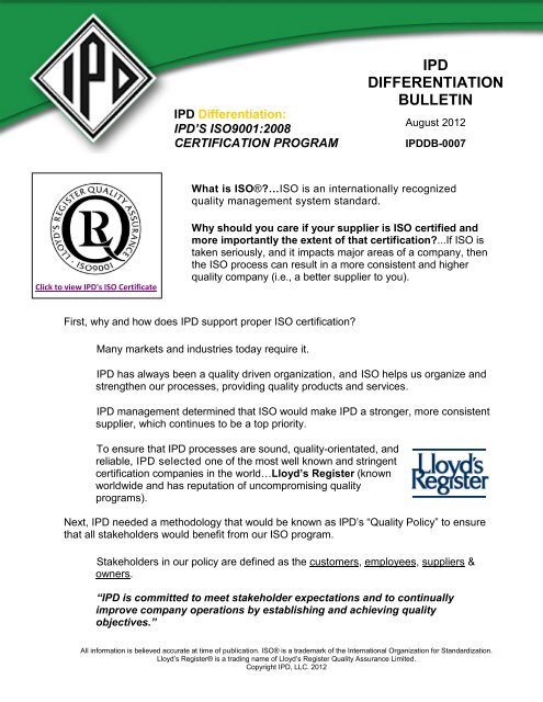 ipd's iso9001:2008 certification program - from IPD
