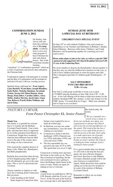 Pastor's corner, - Bethany Covenant Church